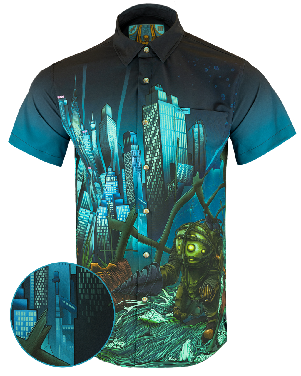 Retro - Men's Button Down - Deep Blue (Pearl Snaps)